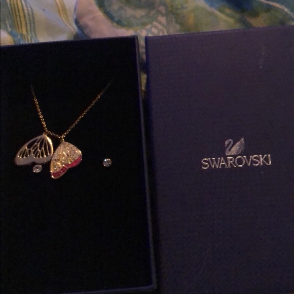 Swarovski | Jewelry | Swarovski Butterfly Necklace And Earrings Set ...